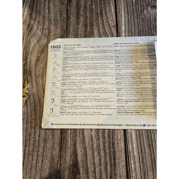 Simplicity | Other | Simplicity 63 Sewing Pattern For Stuffed Animals ...